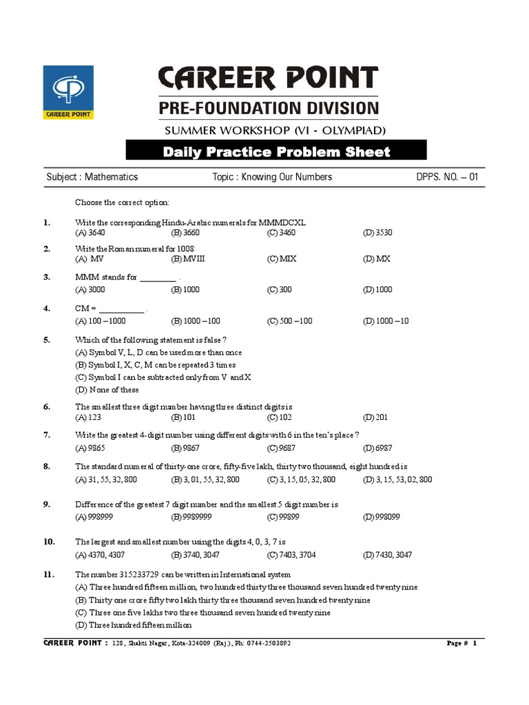 Maths Olympiad Class 6 PDF | PDF