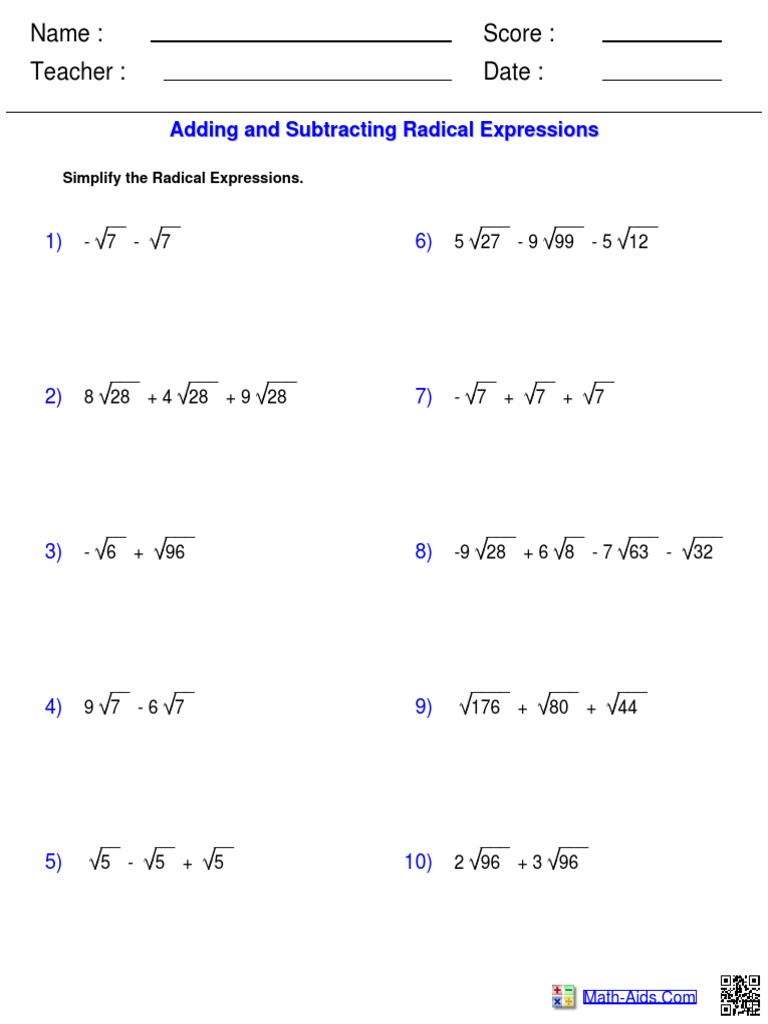 Adding and Subtracting Radicals Guide | PDF | Teaching Mathematics