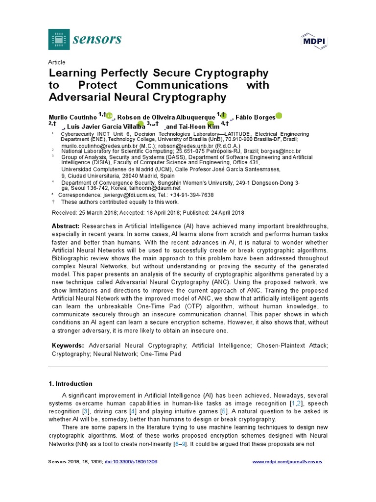 Learning Perfectly Secure Cryptography To Protect Communications With Adversarial Neural ...