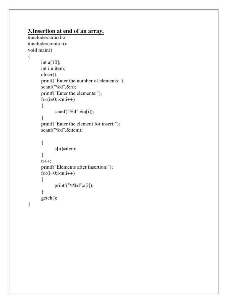 Insert Element in Array C Program | PDF | Computers