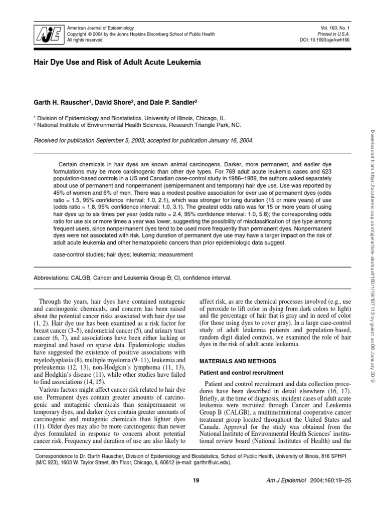 Hair Dye Use and Risk of Adult Acute Leukemia: Garth H. Rauscher, David ...