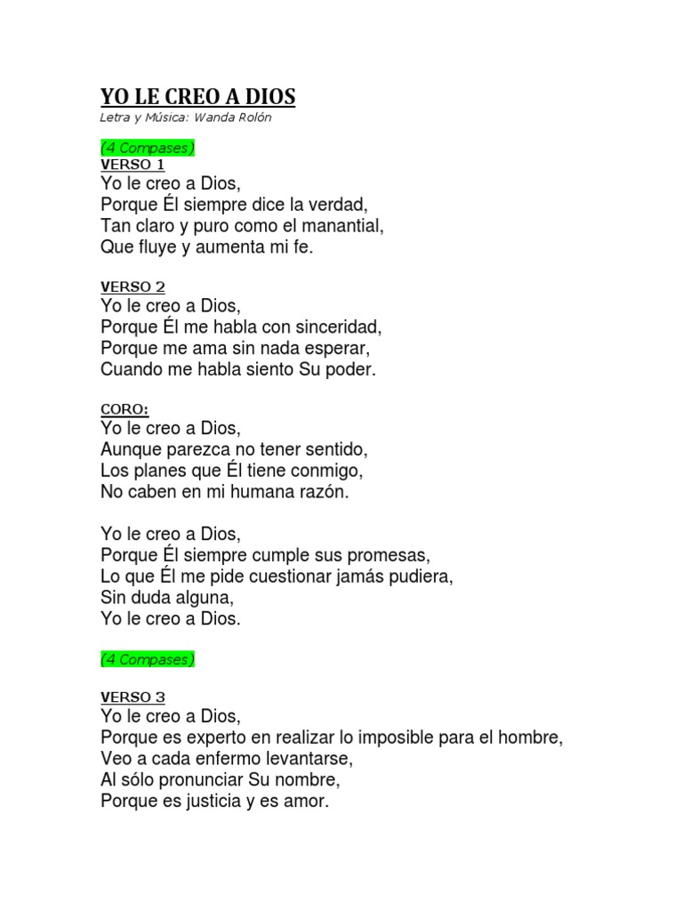 Yo Le Creo A Dios-Wanda Rolón - (Lyrics) | PDF