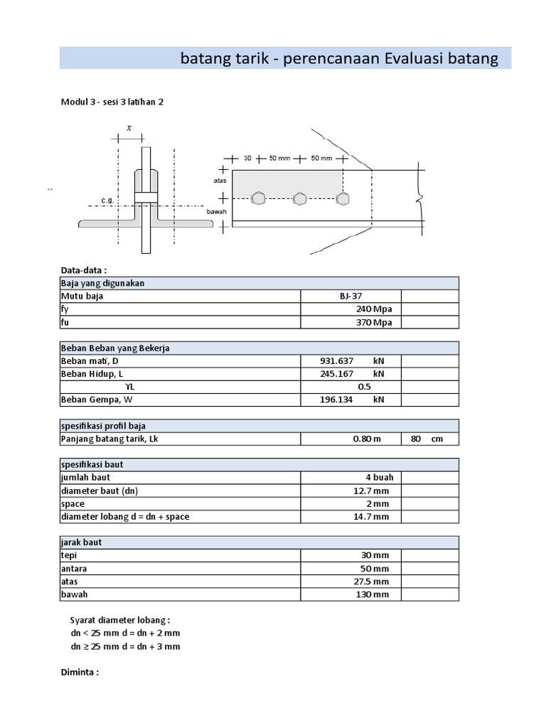 Calculator Str. Baja 1 - Batang Tarik - Perencanaan Evaluasi Batang ...