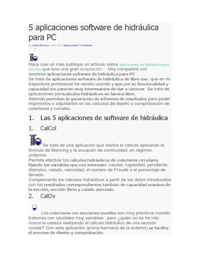 5 Aplicaciones Software de Hidráulica para PC | PDF | Microsoft Windows ...