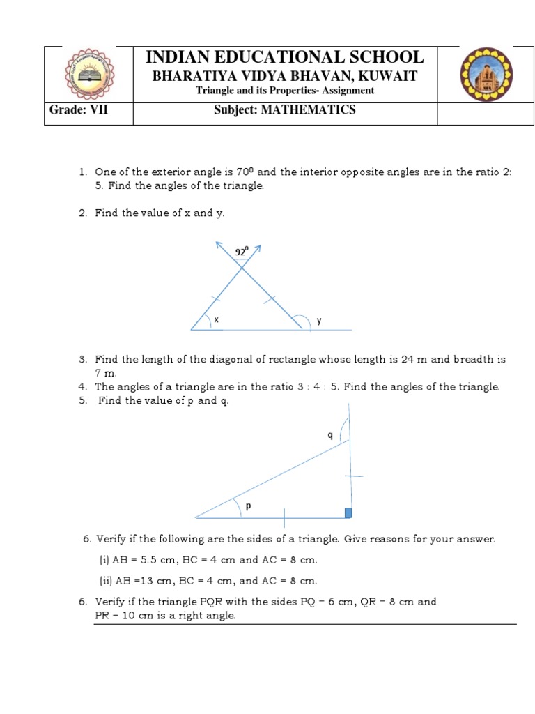 Triangle Properties Assignment | PDF | Teaching Methods & Materials
