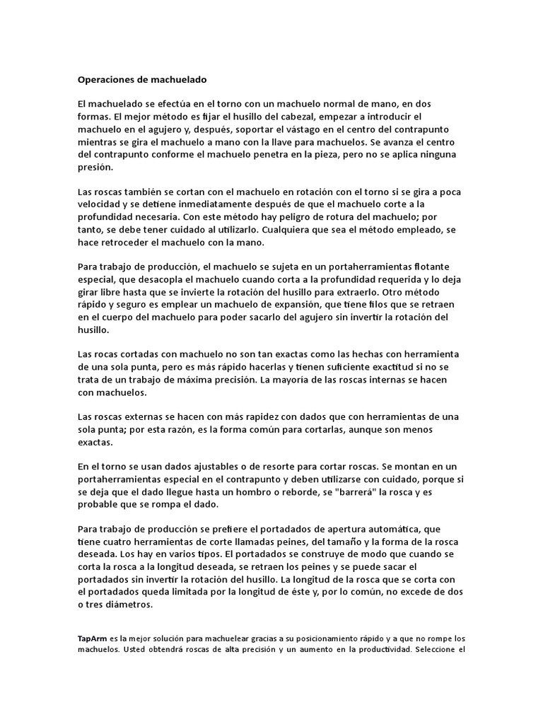 Machuelado en Roscas | PDF | Bienes manufacturados | Ingeniería mecánica