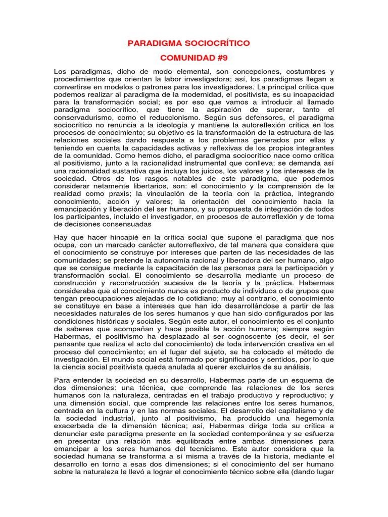 Paradigma Sociocrítico y Transformación Social | PDF | La teoría ...