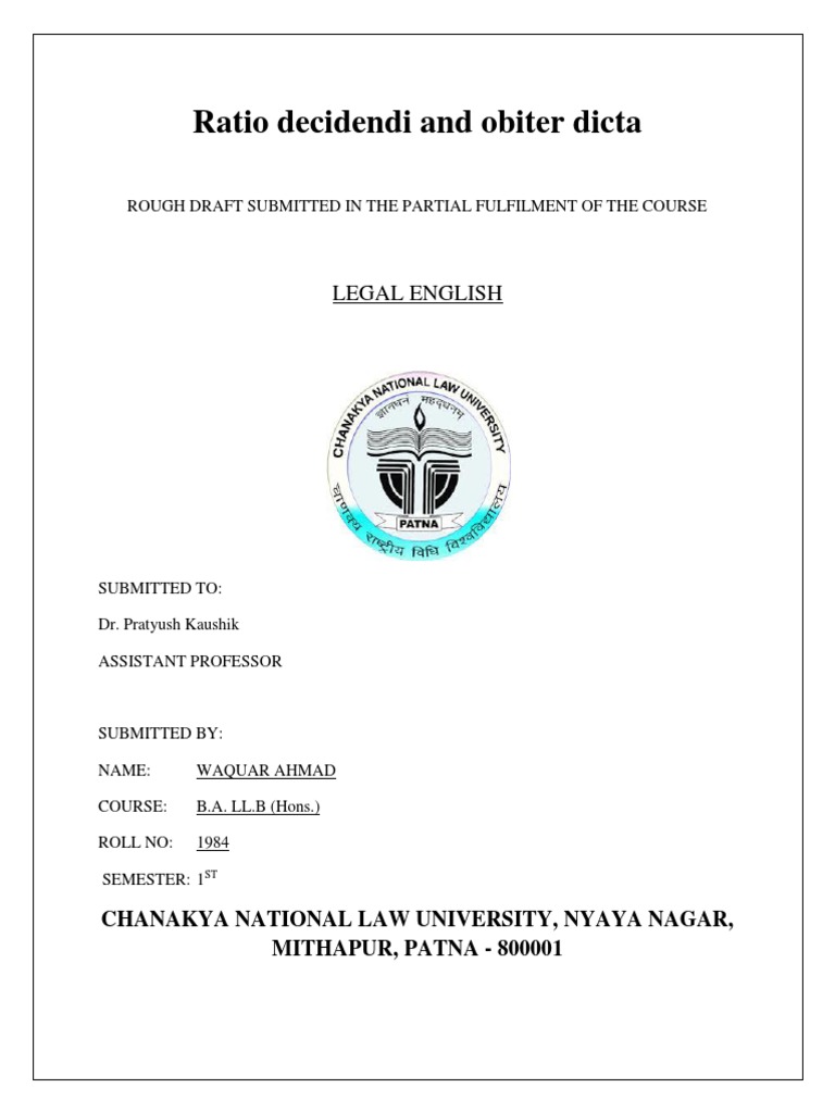Ratio Decidendi and Obiter Dicta: Legal English | PDF | Obiter Dictum ...