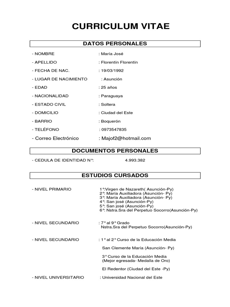 Curriculum Vitae Majo | PDF | Educación Secundaria | Modificación de comportamiento