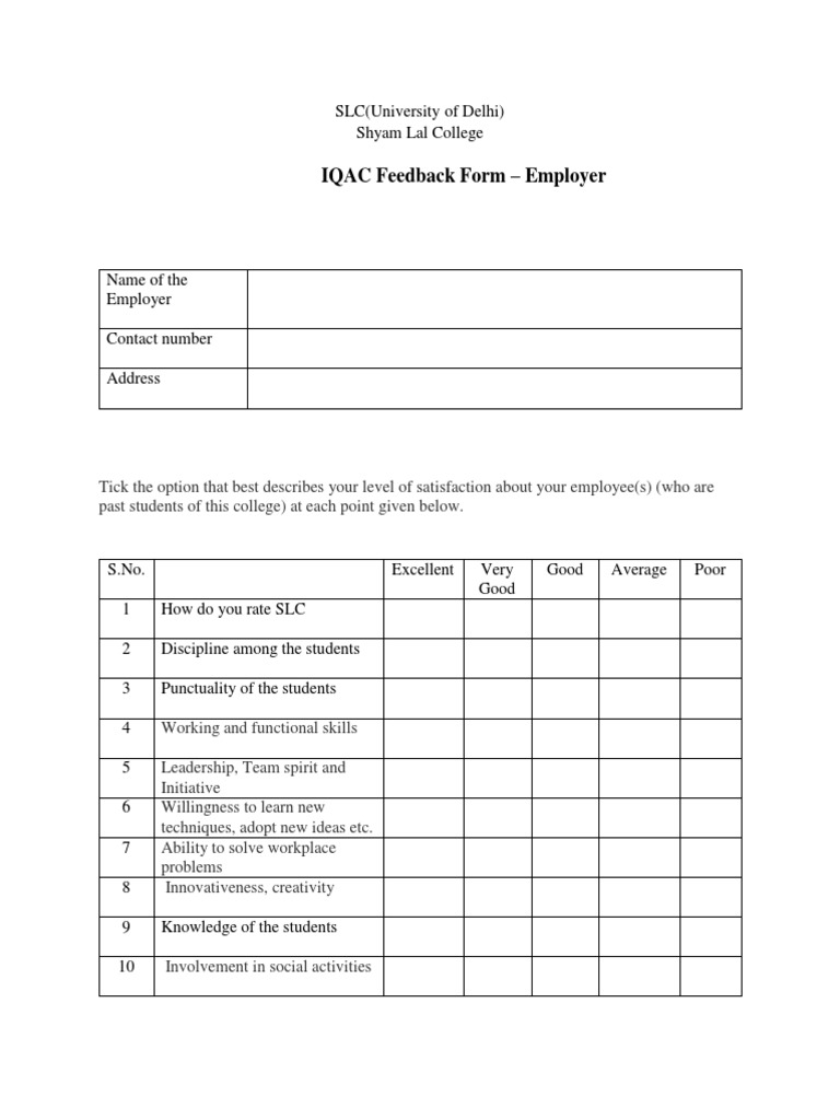 Employer Feedback Form | PDF