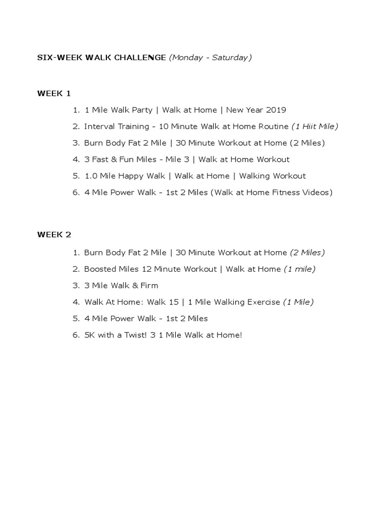 Six-Week Walk Challenge | PDF | High Intensity Interval Training ...