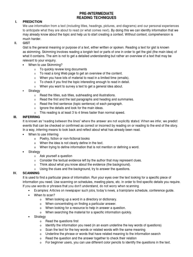 Reading Techniques | PDF | Speed Reading | Reading Comprehension