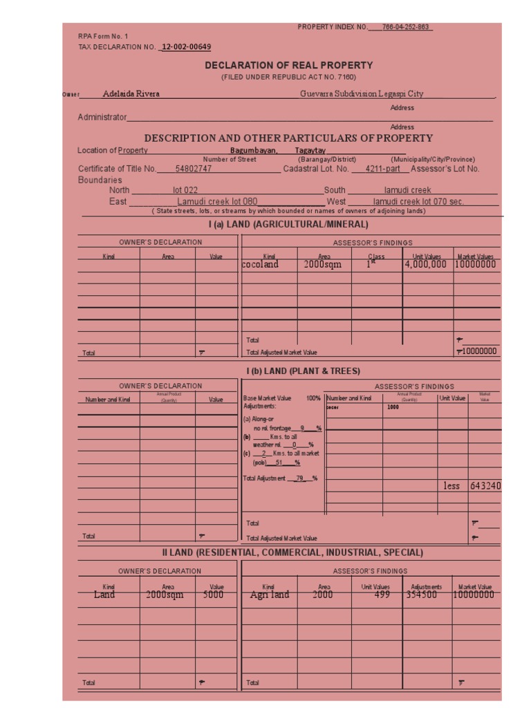 An Analysis of the Real Property Declaration for a 2,000 Square Meter ...