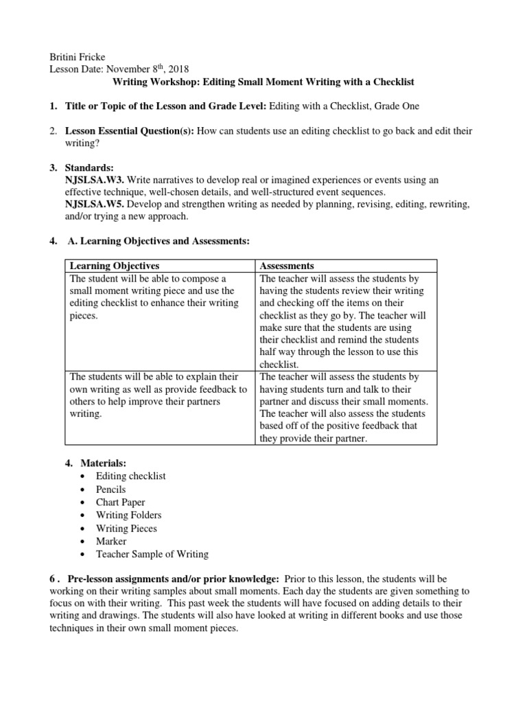 Lesson Plan Four - Writing | PDF | Classroom | Teachers