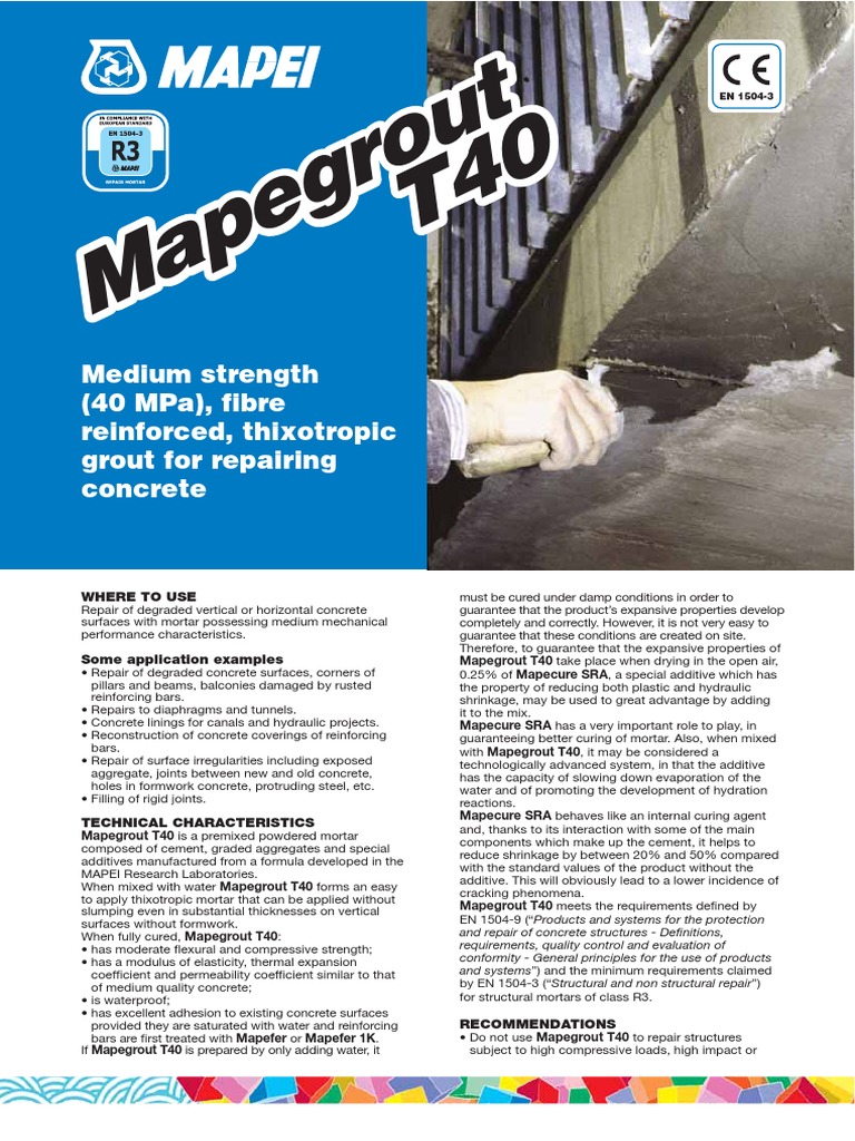308 - Mapegrout t40 - GB PDF | PDF | Mortar (Masonry) | Concrete