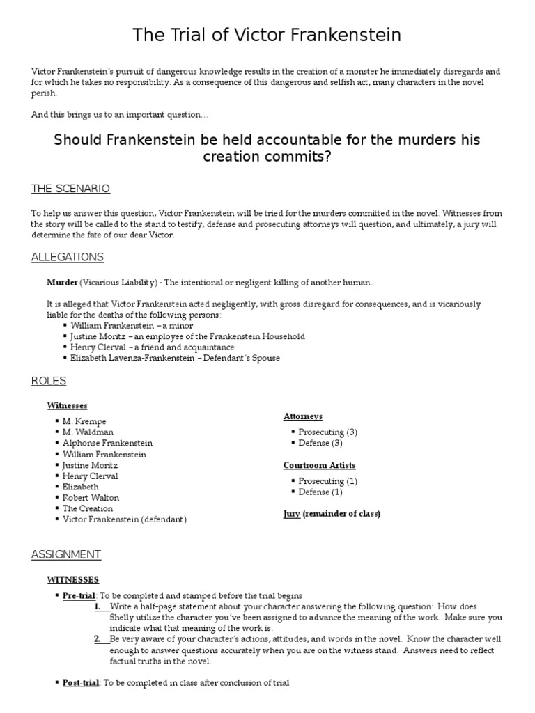 Trial of Frankenstein | PDF | Frankenstein | Evidence