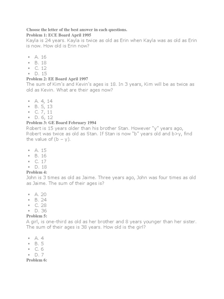 Age Problems | PDF | Fraction (Mathematics) | Nature