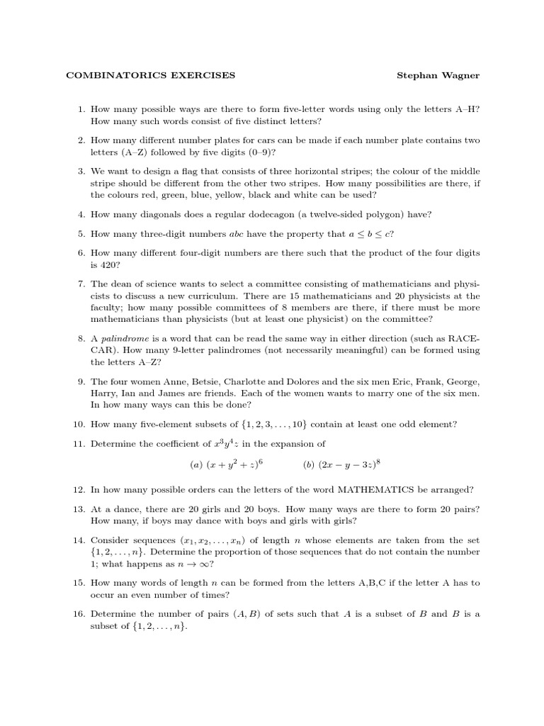 Exercises | PDF | Permutation | Function (Mathematics)