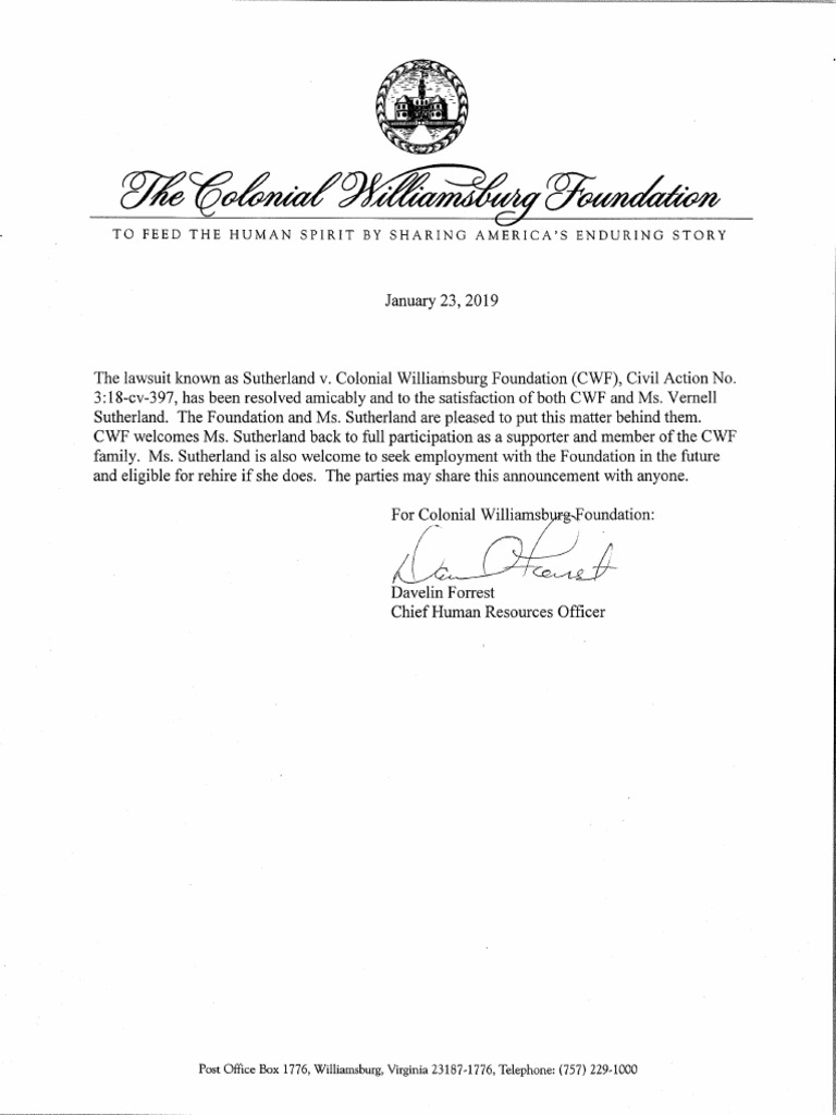 Colonial Williamsburg Letter | PDF