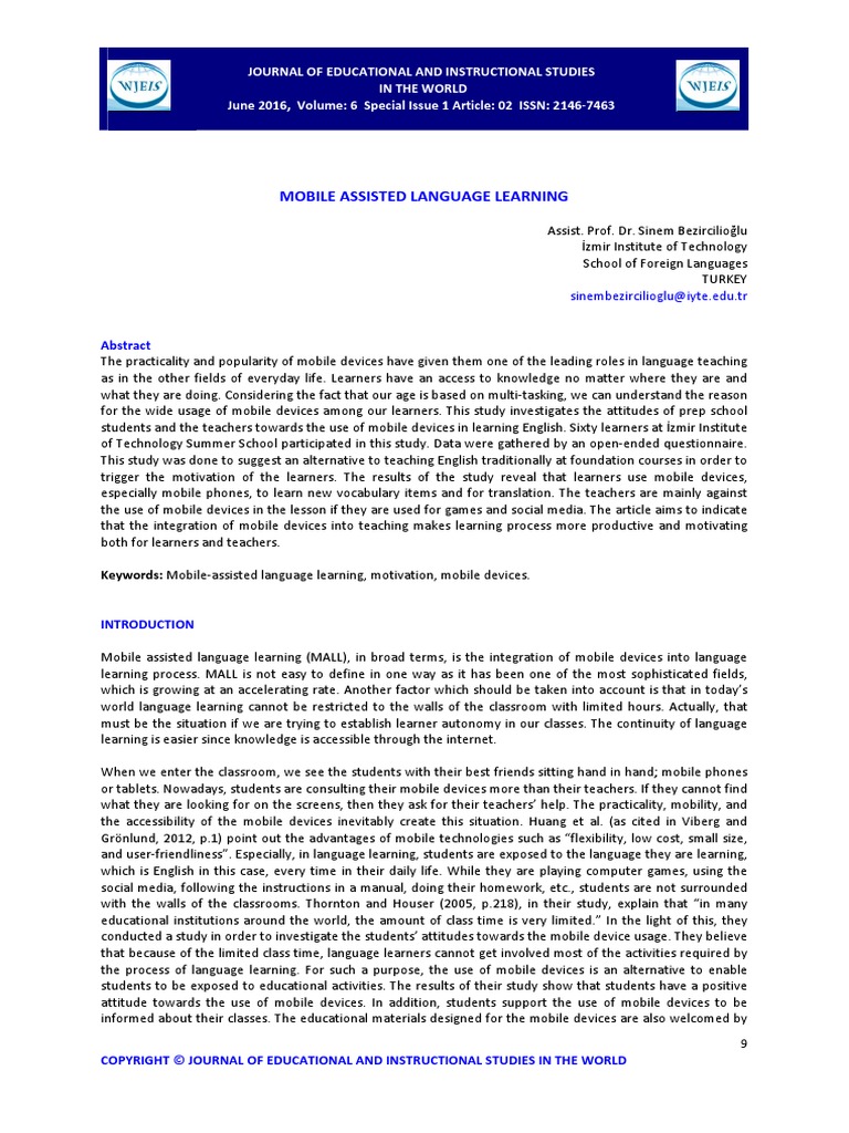 International Journal - Mobile Assisted Language Learning | PDF ...
