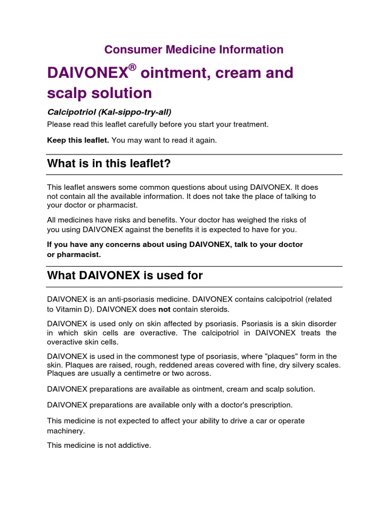 Daivonex Ointment, Cream and Scalp Solution: Consumer Medicine ...
