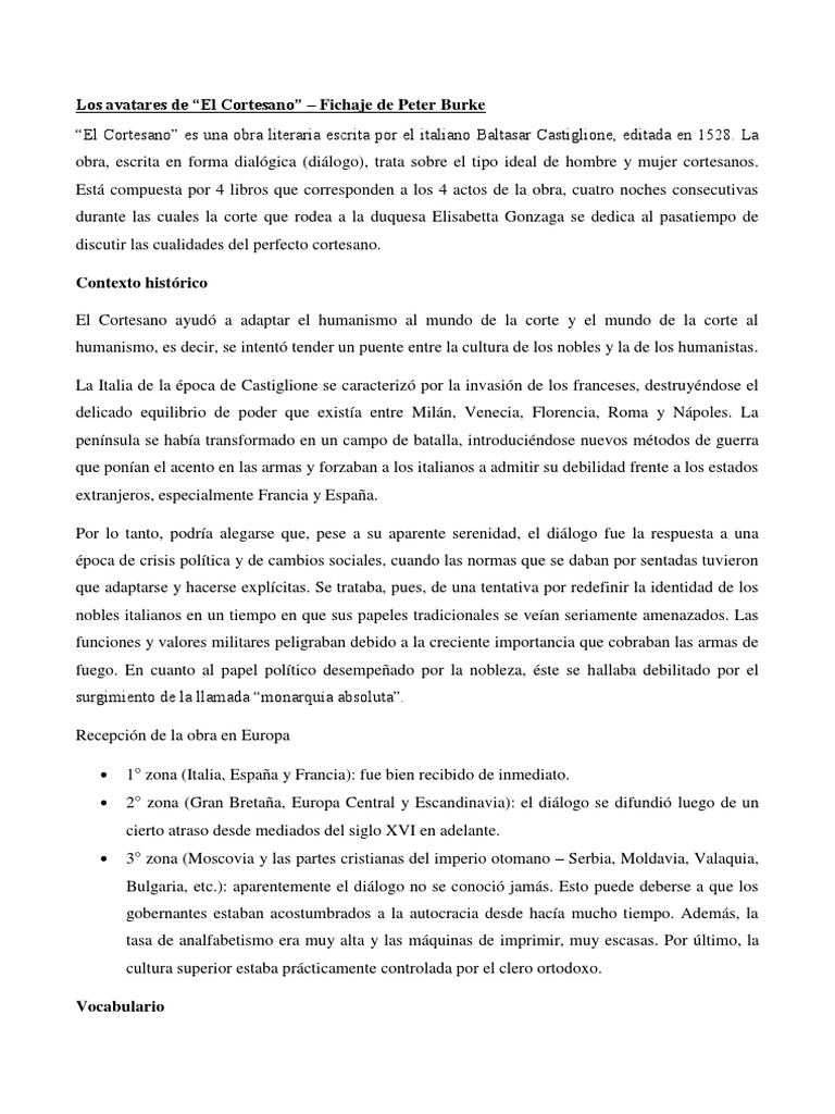 Análisis de "El Cortesano" de Castiglione | PDF | Italia