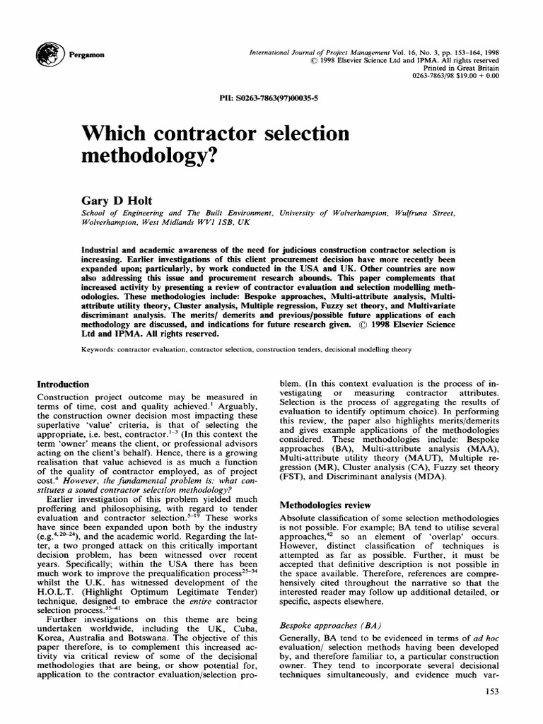 Which Contractor Selection Methodology? | PDF | Cluster Analysis ...