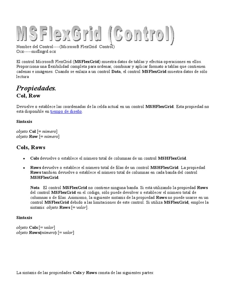 Guía de Propiedades MSFlexGrid | PDF | Áreas de informática | Informática