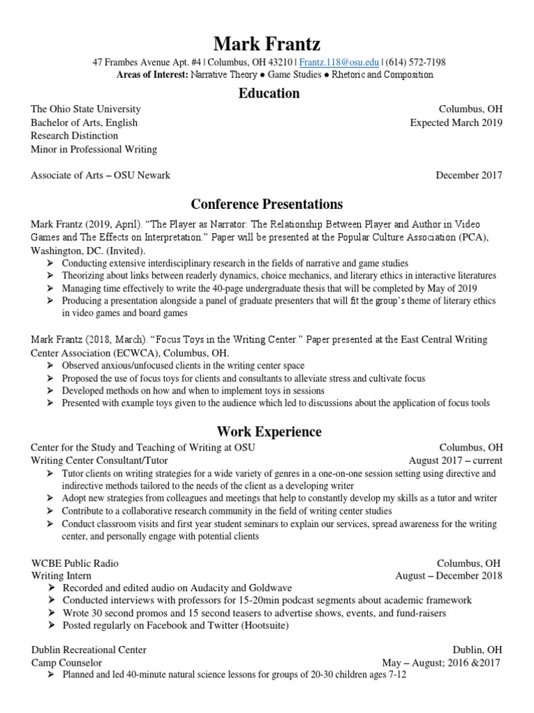 Frantz Mark Resume (2019) | PDF | Tutor | Academia