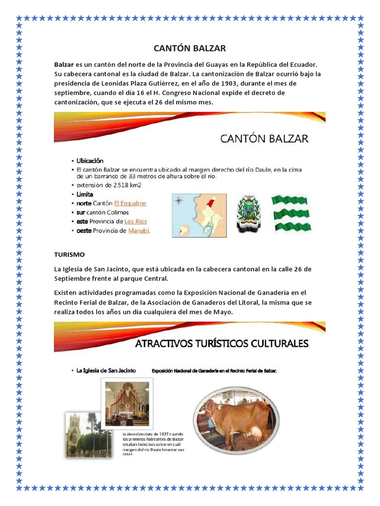 Cantón Balzar: Balzar es un cantón del norte de la Provincia del Guayas ...
