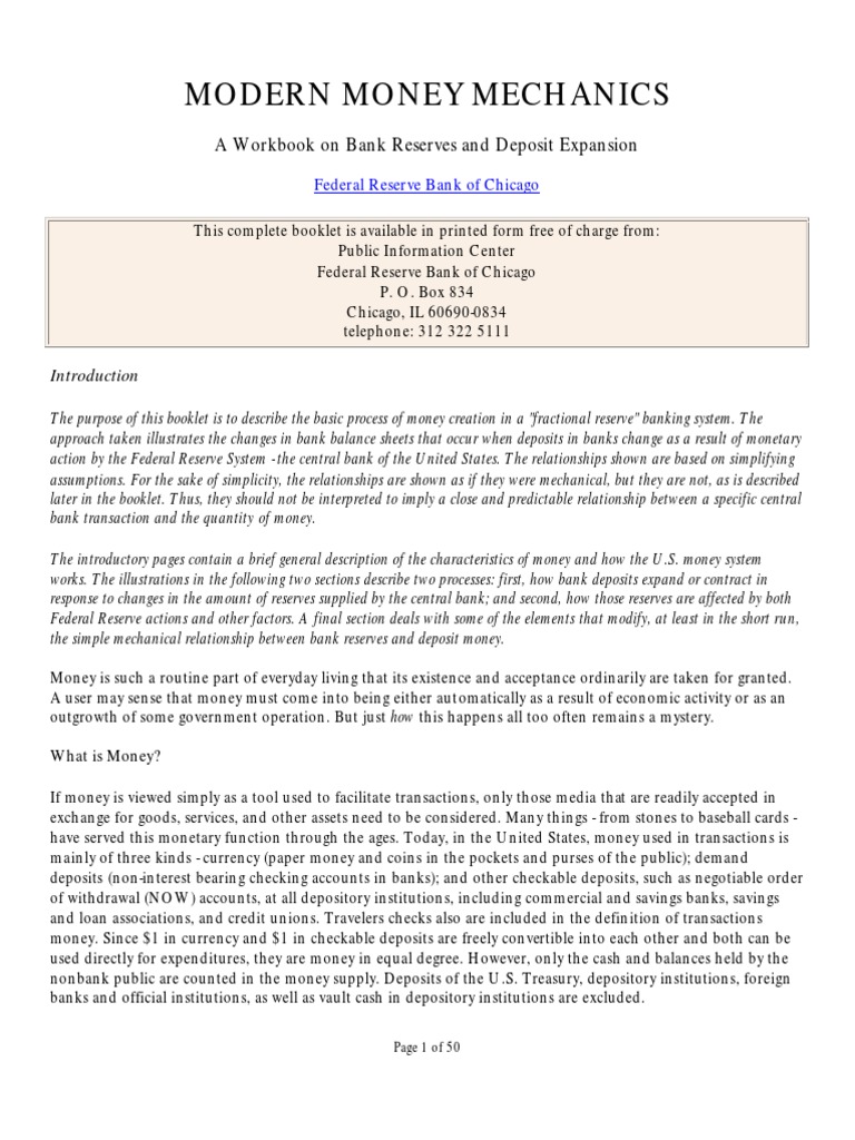Modern Money Mechanics | PDF | Deposit Account | Banks