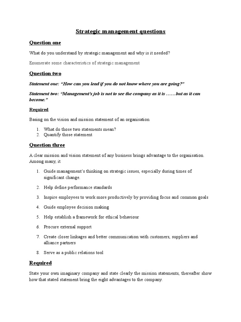 Strategic Management Questions: Question One | PDF