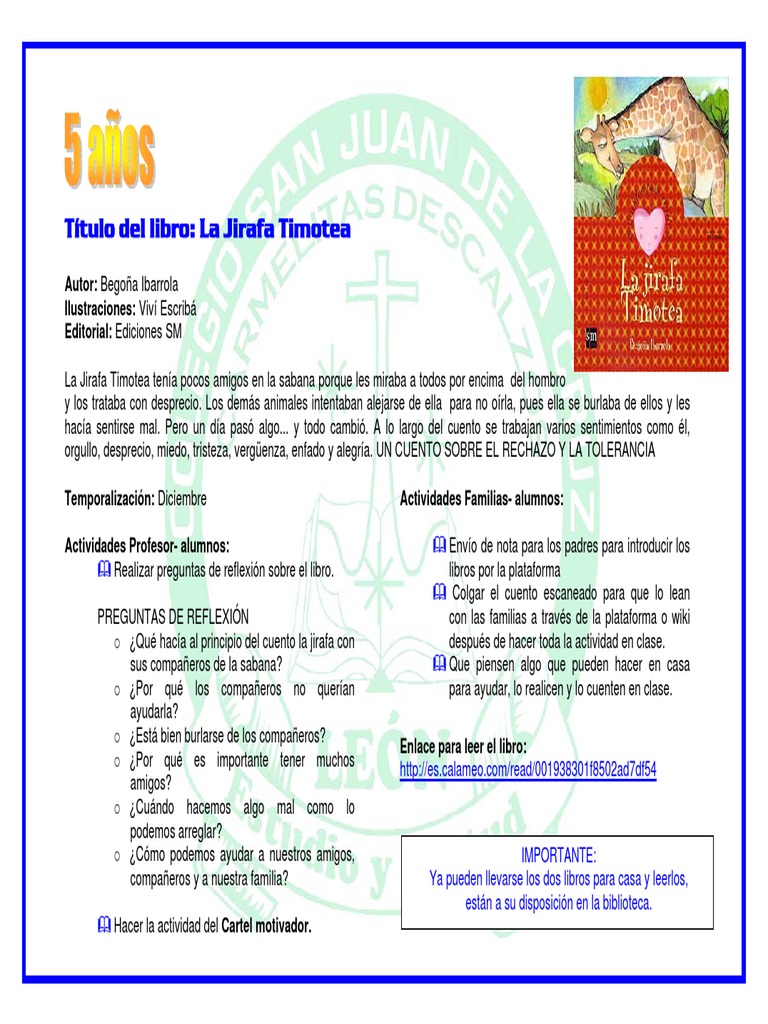 La Jirafa Timotea: Cuento sobre Tolerancia | PDF
