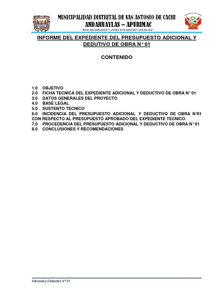 Informe de Presupuesto Adicional Obra | PDF | Regulación | Presupuesto