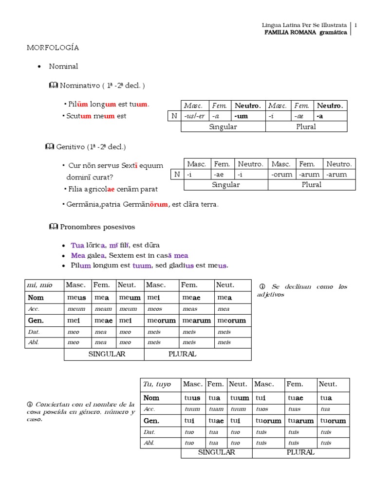 Familia Romana gramática