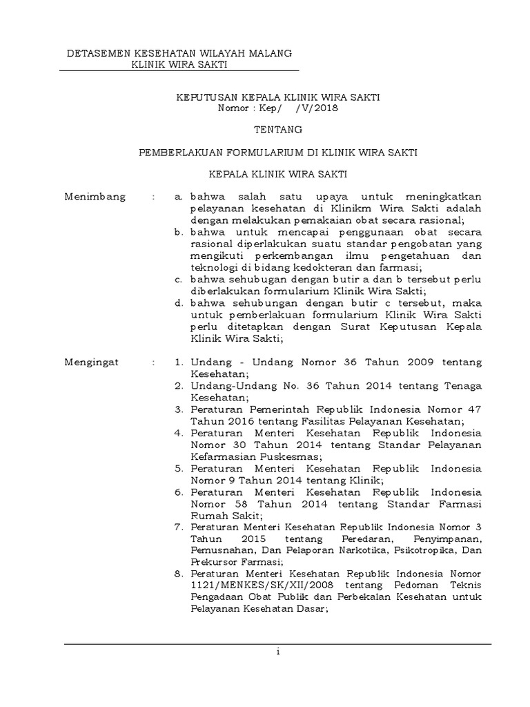 Formularium Obat Klinik Wira Sakti | PDF