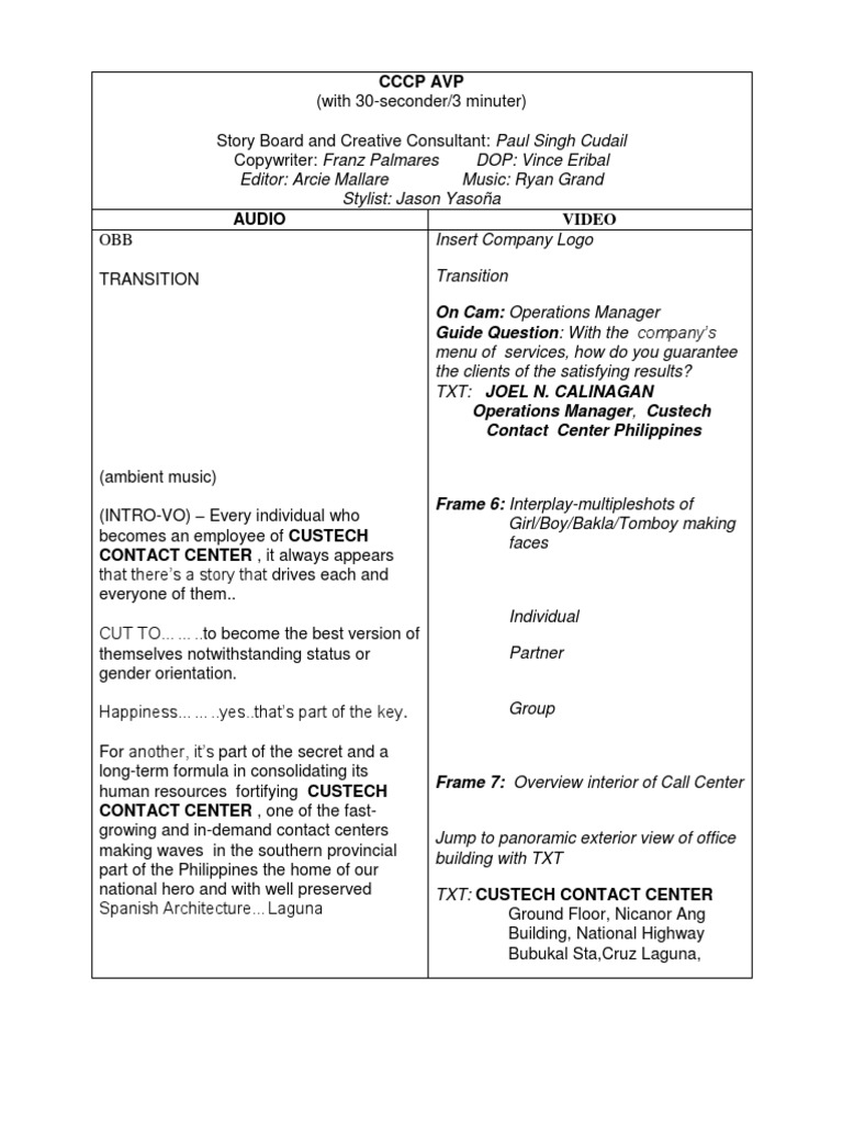 Custech Contact Center AVP Script | PDF