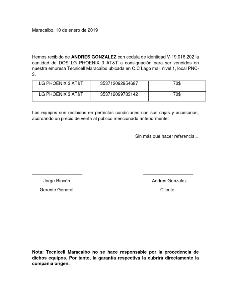 Carta Consignacion | PDF | Business | Economias