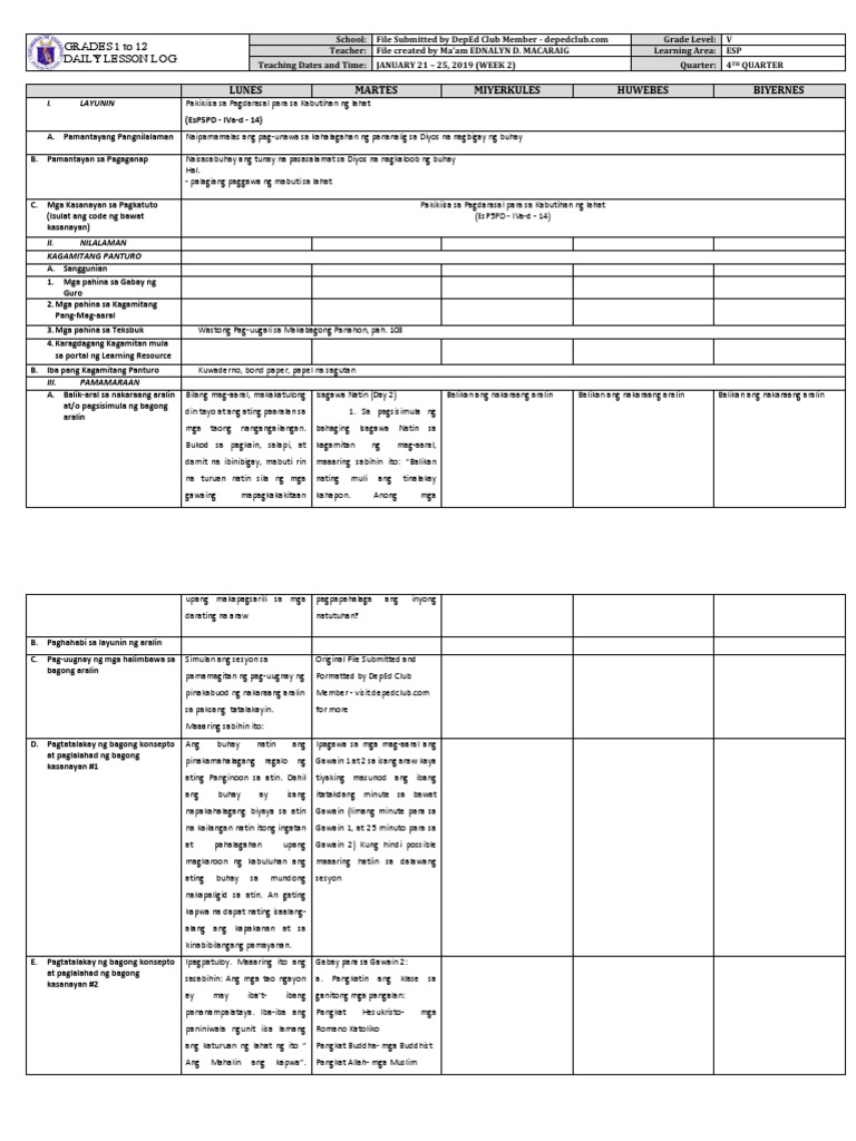 DLL - Esp 5 - Q4 - W2 | PDF