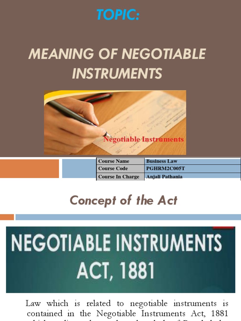 Negotiable Instruments | PDF | Negotiable Instrument | Cheque