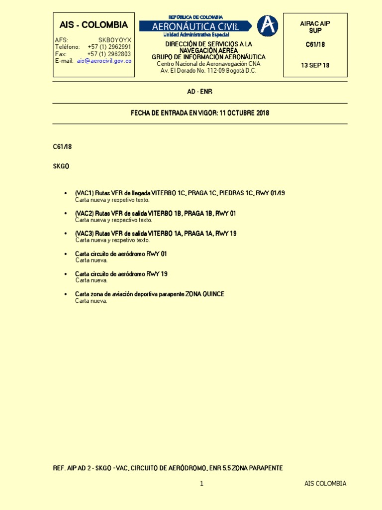 Aip Sup C61 2018 Skgo | PDF | Reglas de vuelo visual | Control de ...