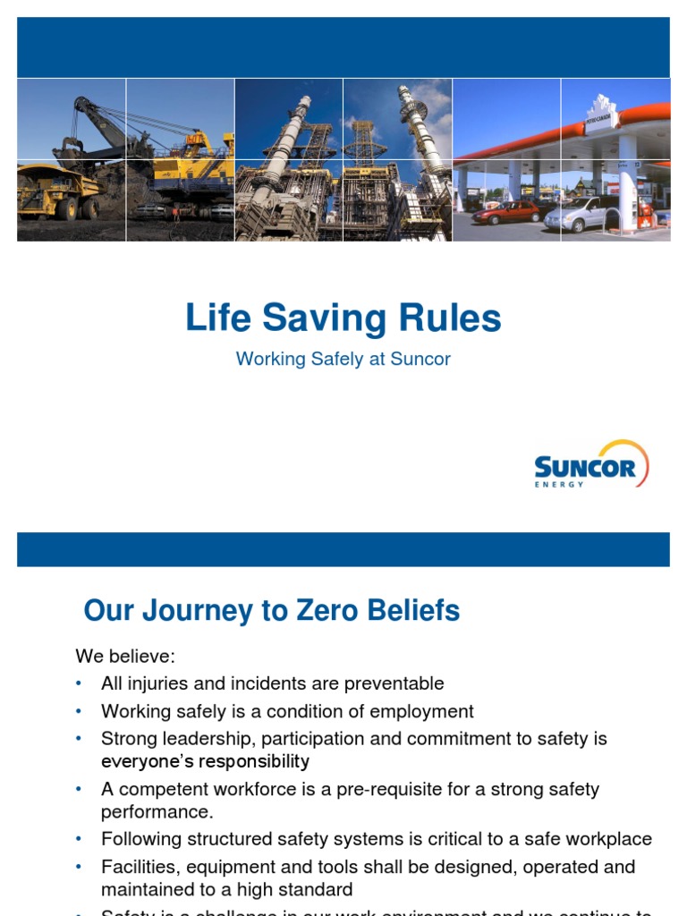 Suncor's 10 Life Saving Rules | PDF | Personal Protective Equipment ...