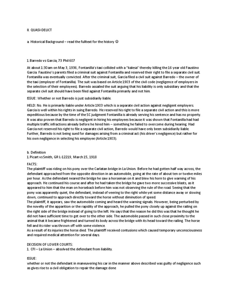 Quasi Delicts Digests | PDF | Negligence | Damages