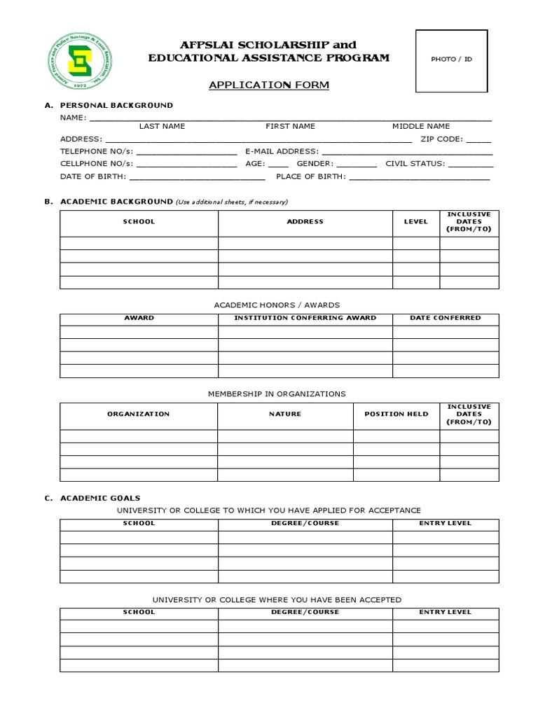 Scholarship Application Form PDF | PDF | Government Information ...