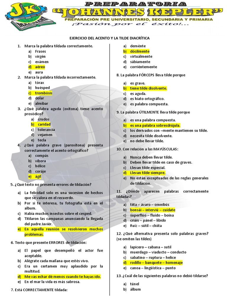 Preguntas Rpta El Acento y La Tilde Diacritica | Lingüística | Mecánica ...