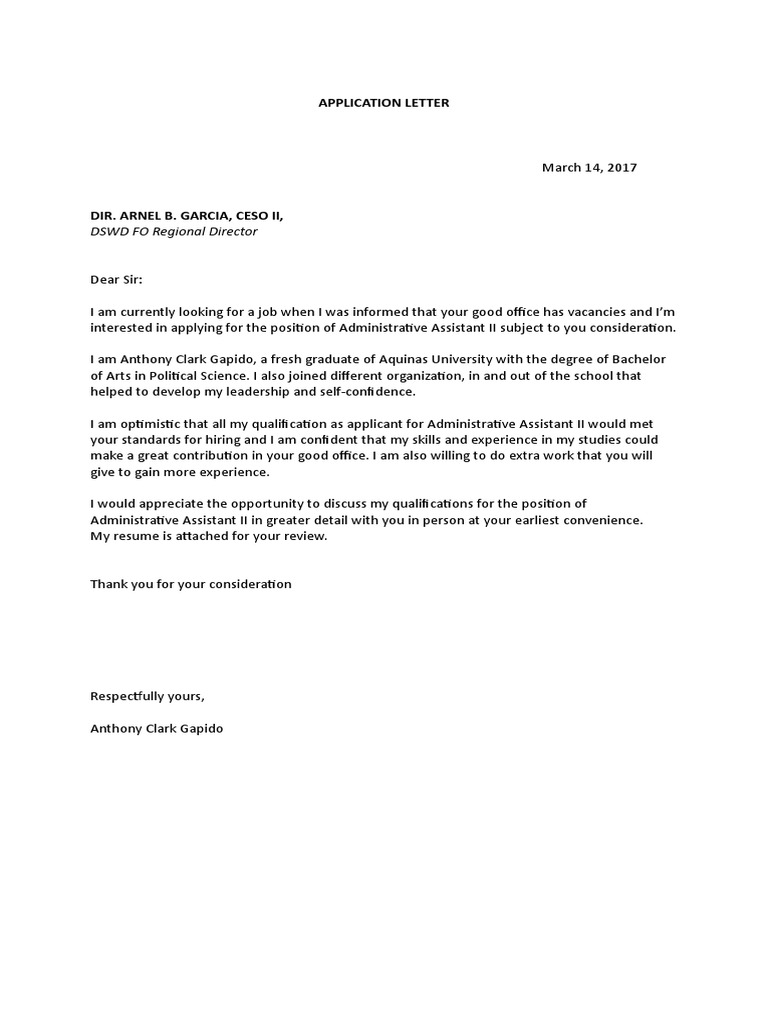 Application Letter: DSWD FO Regional Director | PDF