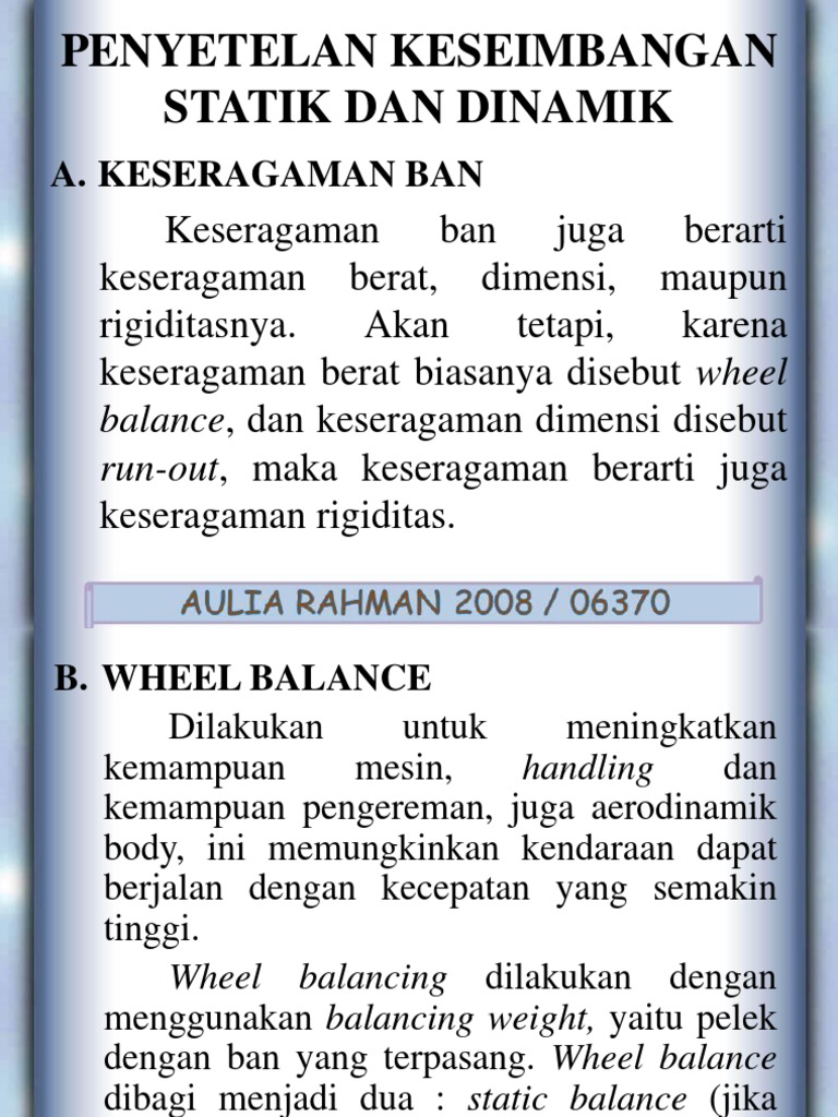 PPT Modul Keseimbangan Roda Dan Ban | PDF