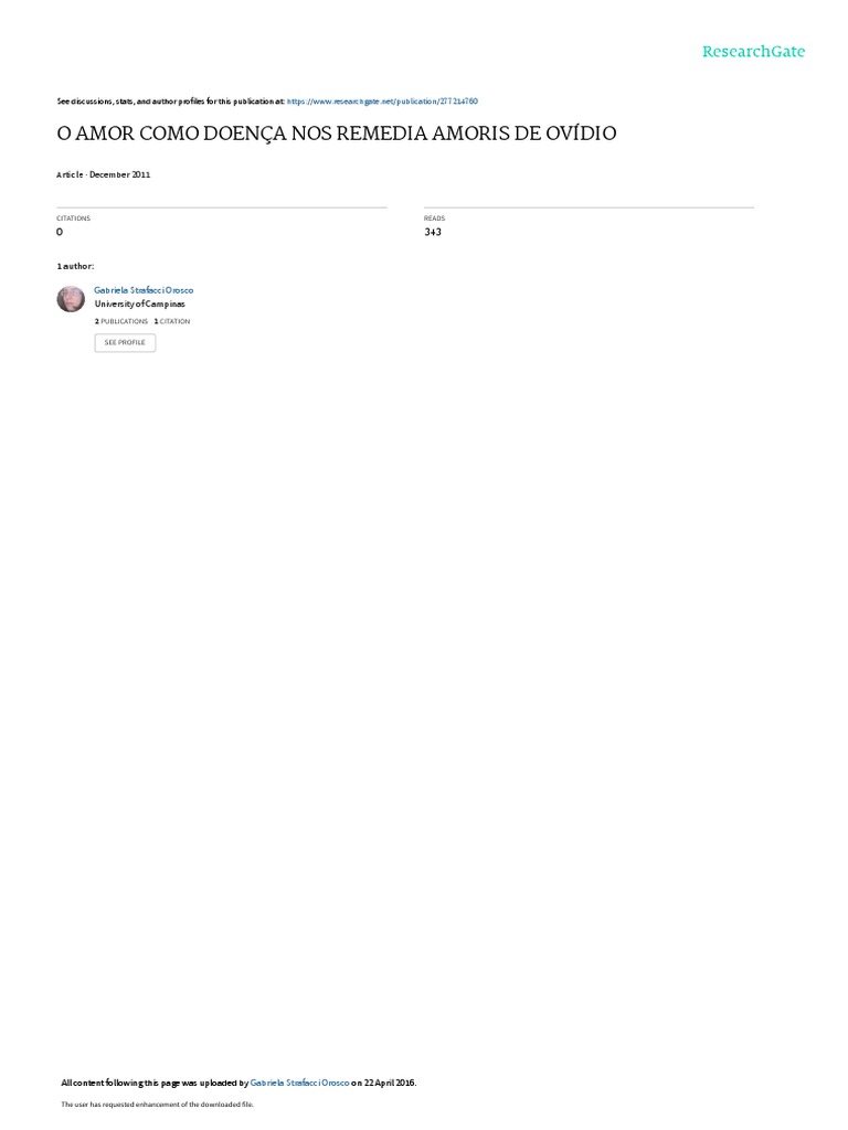 O Amor Como Doenca Nos Remedia Amoris de Ovidio | PDF | Ovídio | Amor