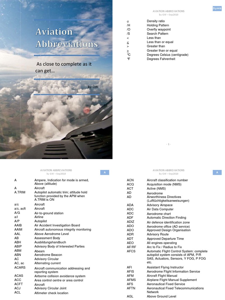 Aviation Abbreviations A-Z Guide | PDF | Air Traffic Control | Airspeed