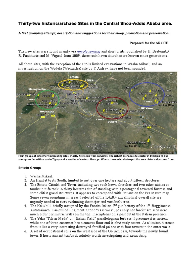 Thirty Two Historicarchaeo Sites in The Central Shoa Addis Ababa Area ...